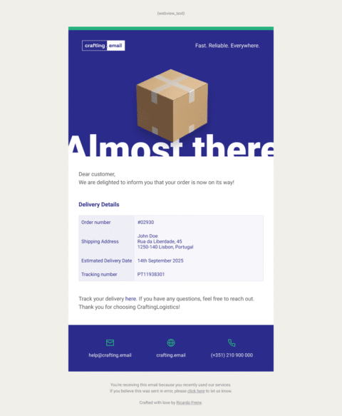 Email Template | Shipment Update - Crafting.email®
